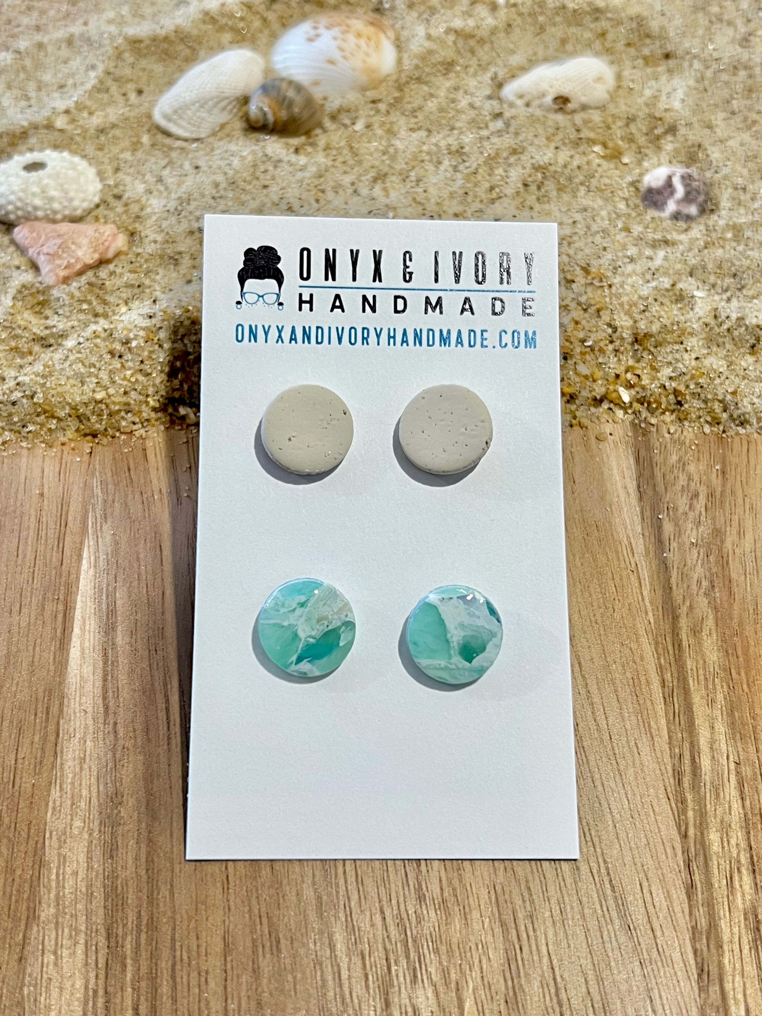 Sand & Sea Stud Pack – Onyx and Ivory Handmade